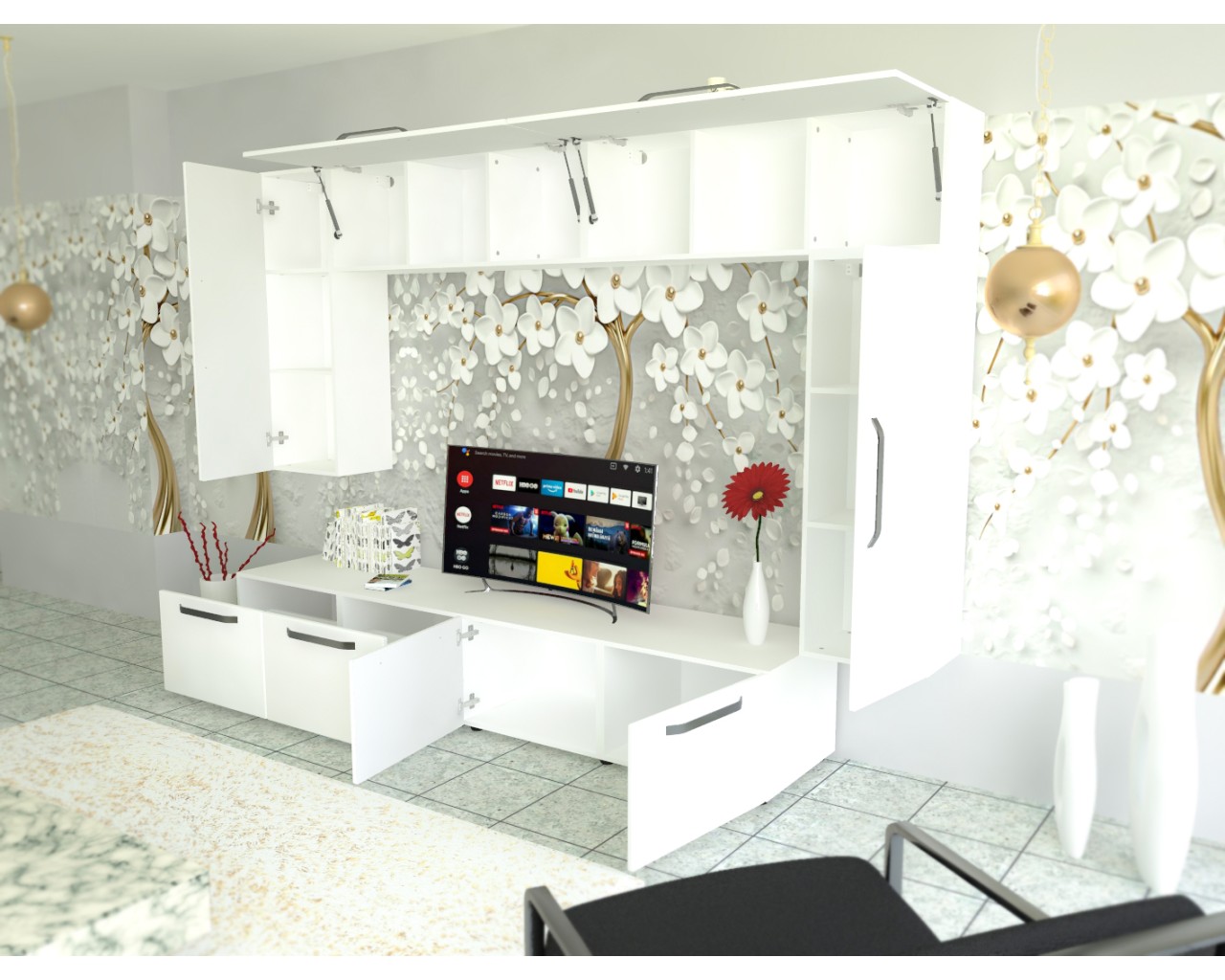 Living Armonia MDF Alb Mat - Varianta 1 cu manere