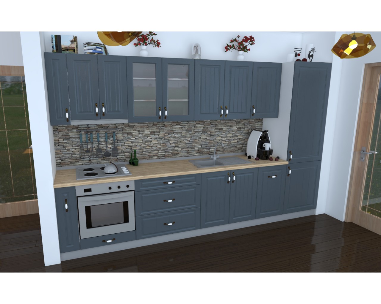 Bucatarie Zebra alba / Fronturi MDF Gri Dungi - Varianta 3