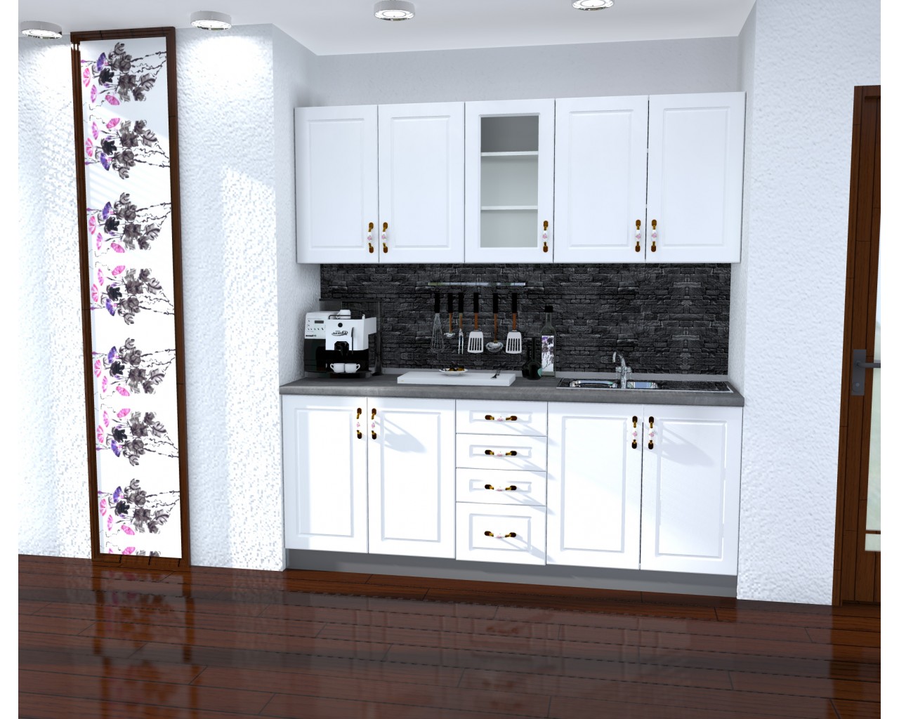 Bucatarie Zebra alba / Fronturi MDF alb drept - Varianta 1