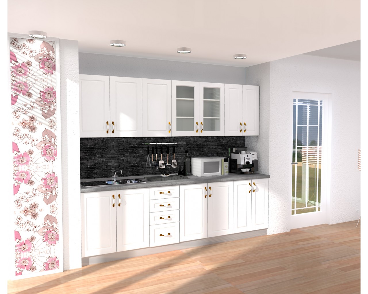 Bucatarie Zebra alba / Fronturi MDF alb drept - Varianta 2