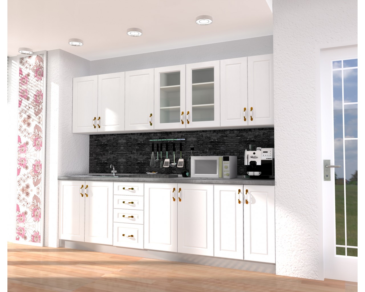 Bucatarie Zebra alba / Fronturi MDF alb drept - Varianta 2