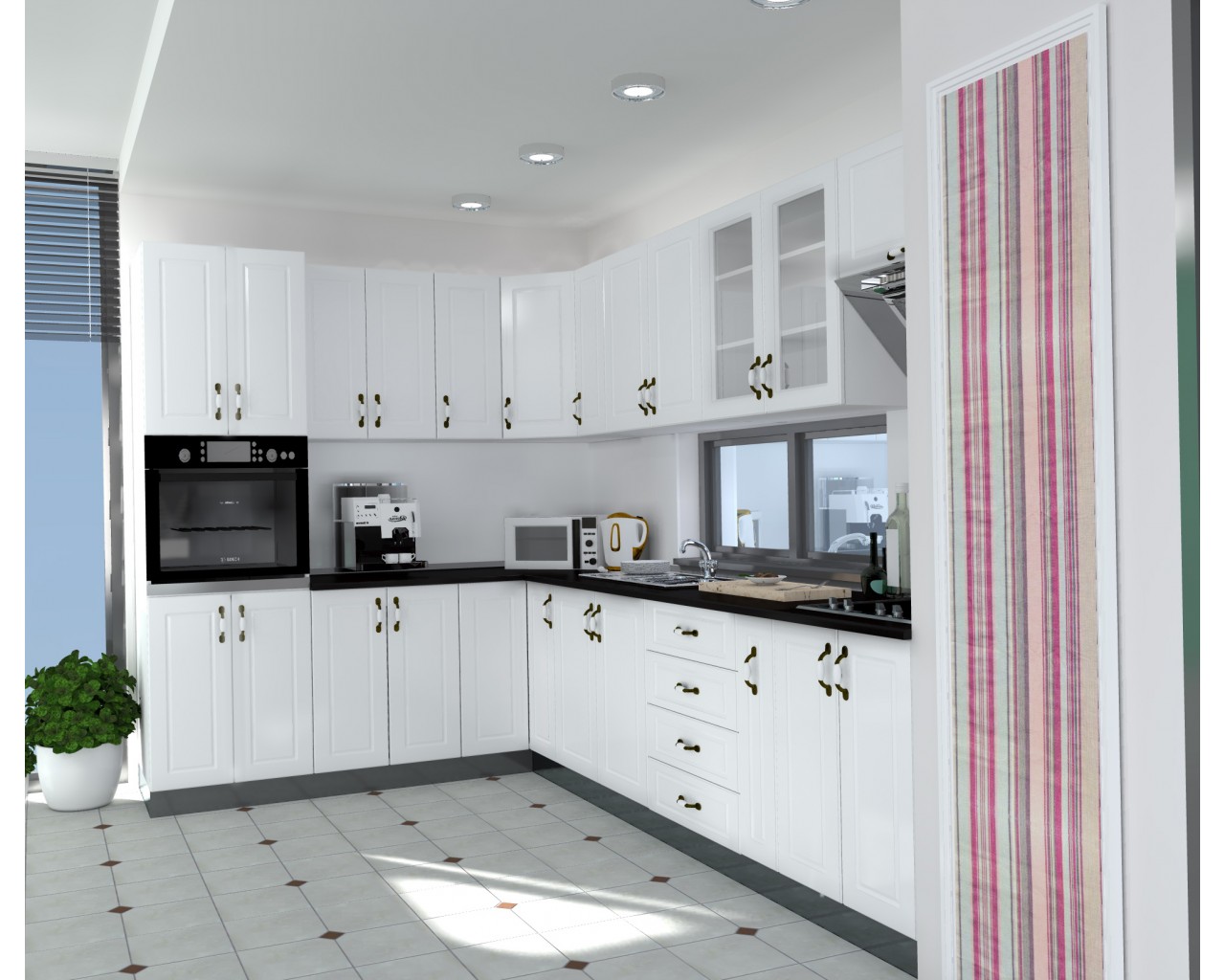 Bucatarie Zebra alba / Fronturi MDF alb drept - Varianta 4