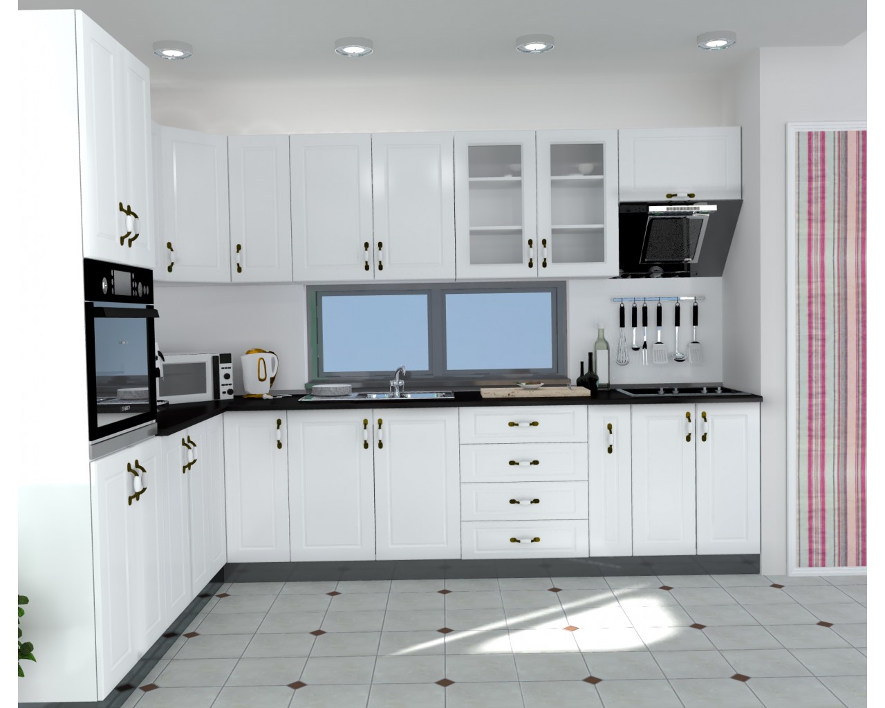 Bucatarie Zebra alba / Fronturi MDF alb drept - Varianta 4