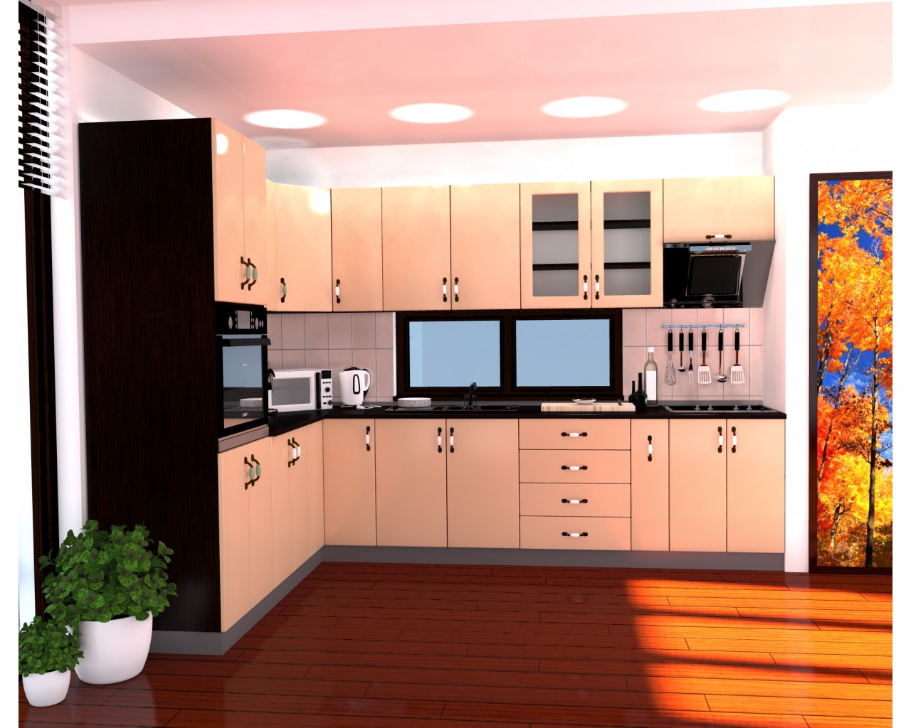 Bucatarie Zebra wenge / Fronturi MDF vanilie simplu - Varianta 4