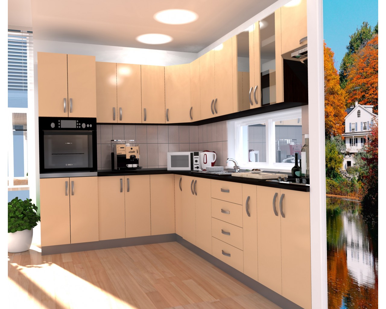 Bucatarie Zebra wenge / Fronturi PAL Cappuccino - Varianta 4