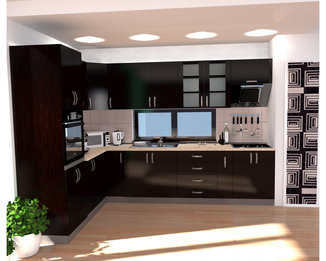 Bucatarie Zebra wenge / Fronturi PAL negru - Varianta 4