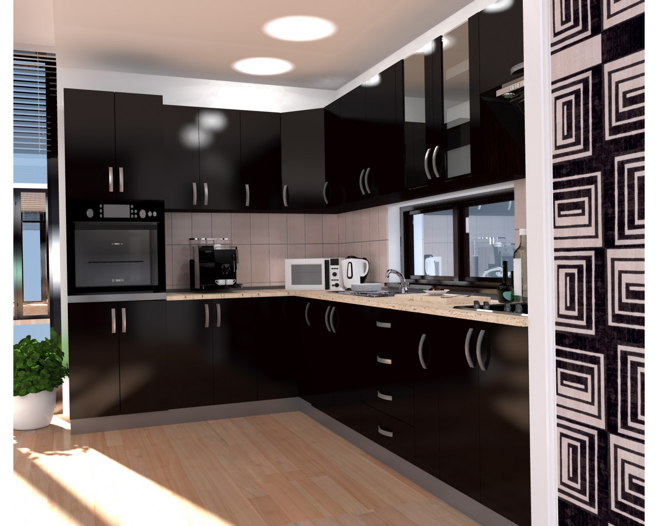 Bucatarie Zebra wenge / Fronturi PAL negru - Varianta 4