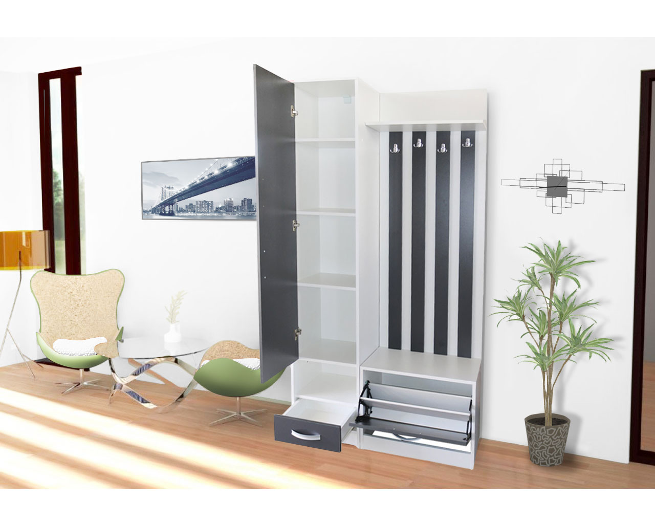 Set Andrei Cuier 600 si Dulap 400 Alb cu Gri