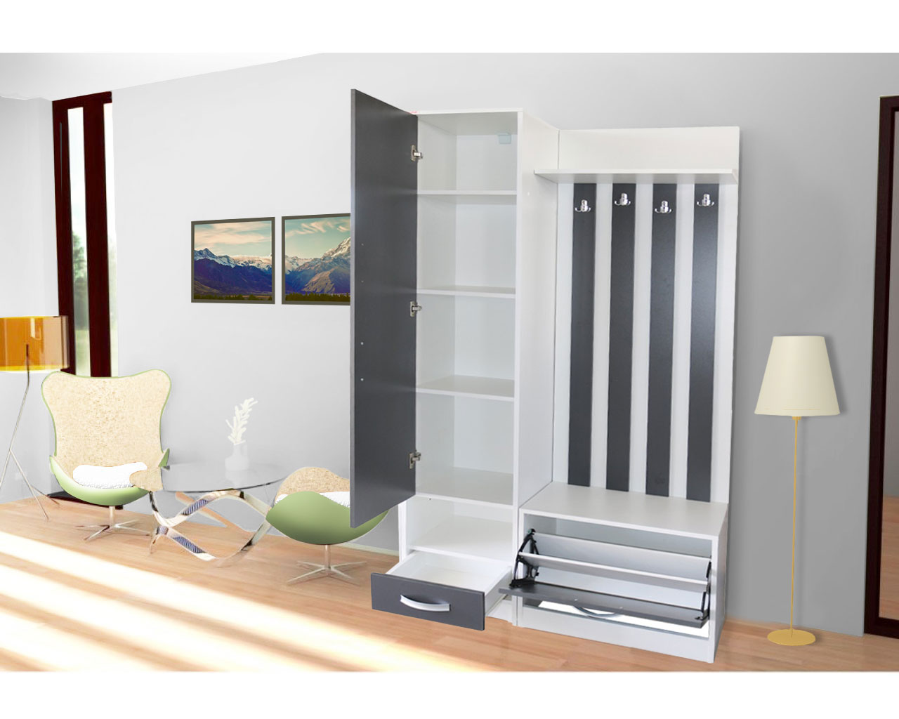 Set Andrei Cuier 800 si Dulap 500 Alb cu Gri