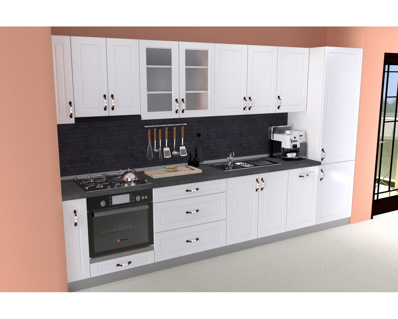 Bucatarie Zebra alba MDF drept - Varianta 3