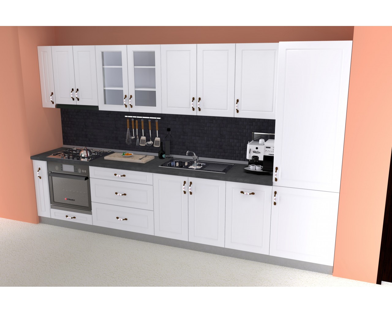 Bucatarie Zebra alba MDF drept - Varianta 3