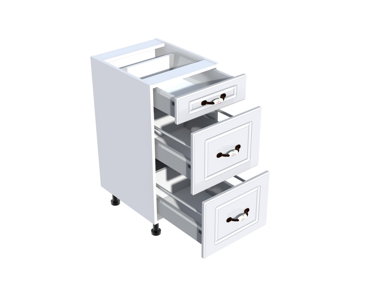 Corp inferior 40 cu 3 sertare metalice greutate Zebra MDF alb