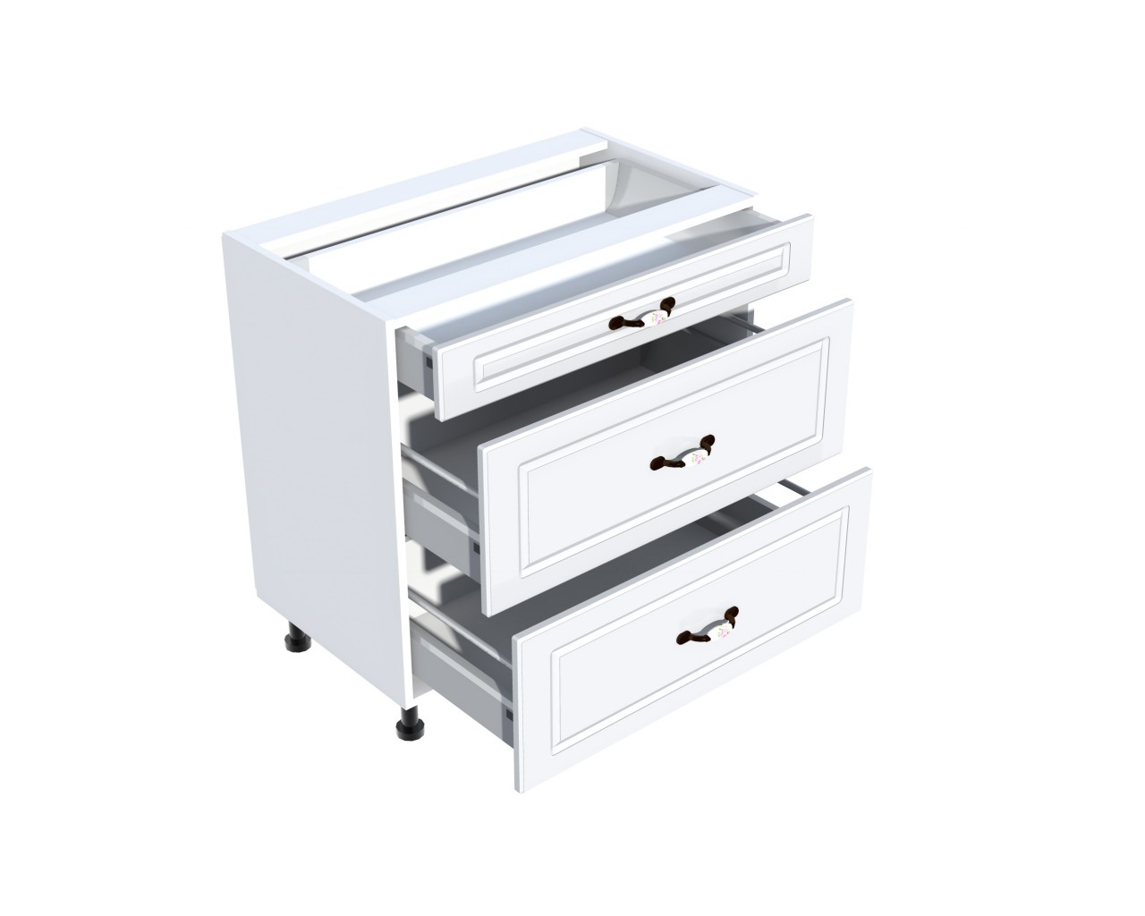 Corp inferior 80 cu 3 sertare metalice greutate Zebra MDF alb