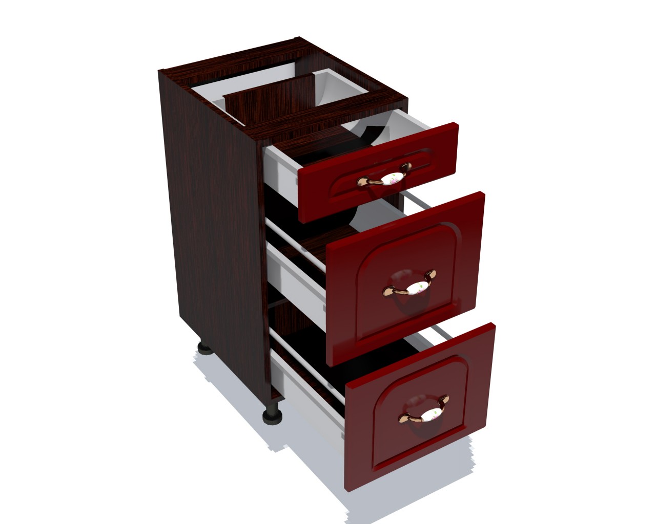 Corp inferior 40 cu 3 sertare metalice pentru greutate Zebra MDF tulip rosu