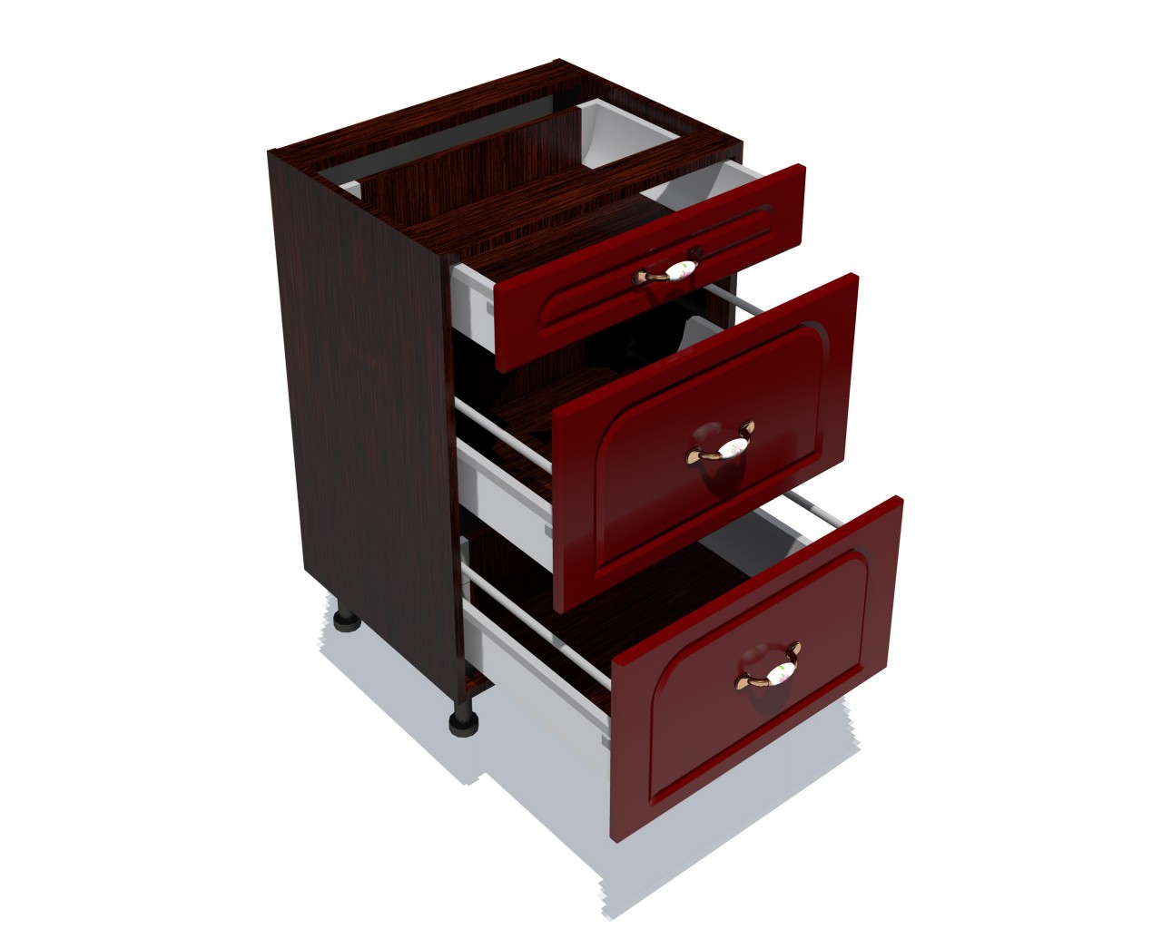 Corp inferior 50 cu 3 sertare metalice pentru greutate Zebra MDF tulip rosu