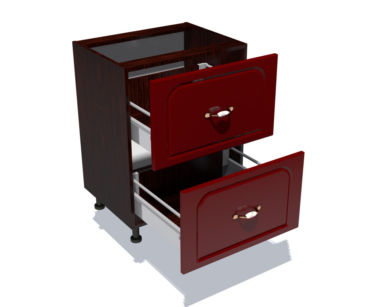 Corp inferior 60 cu 2 sertare metalice pentru greutate Zebra MDF tulip rosu