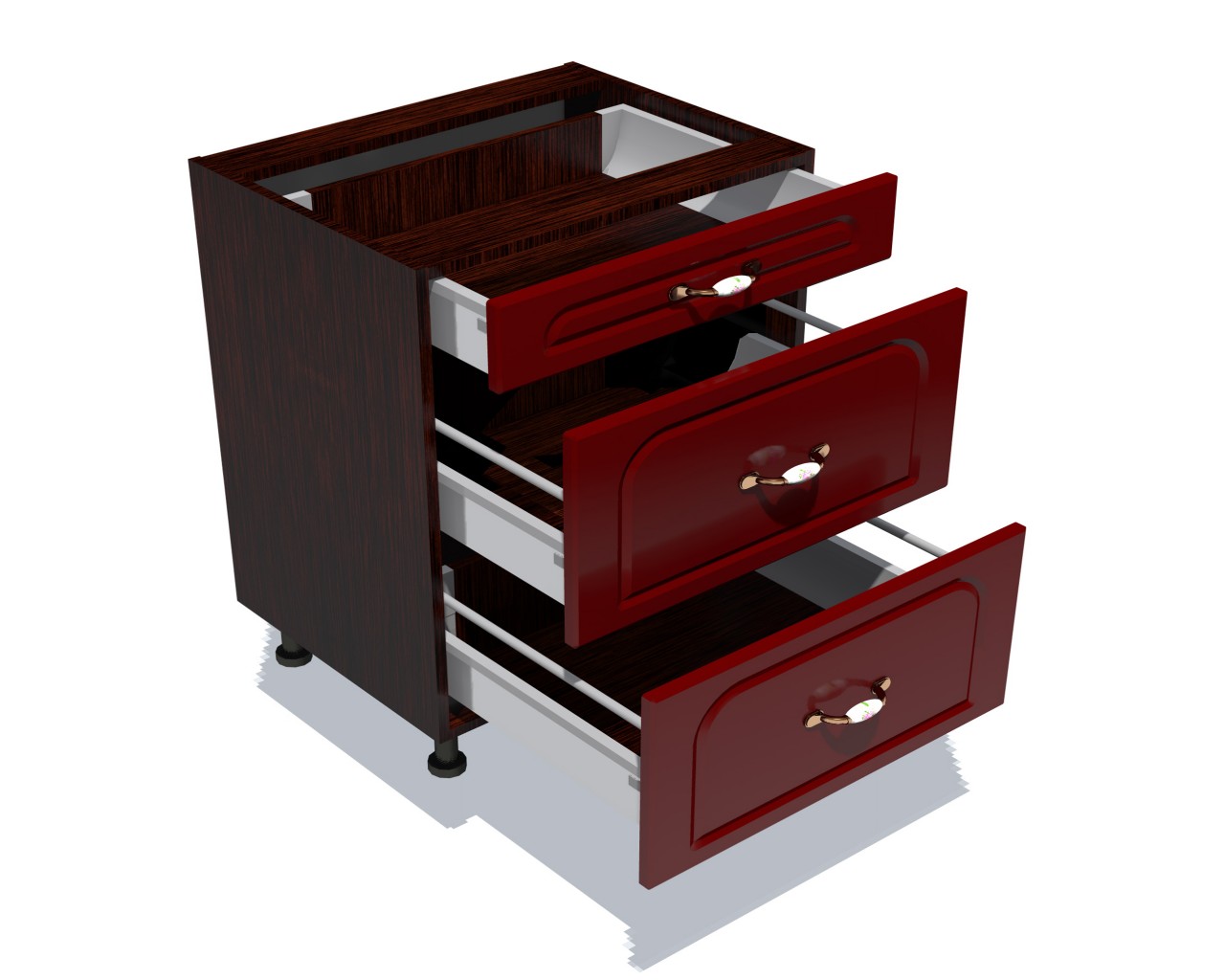 Corp inferior 80 cu 3 sertare metalice pentru greutate Zebra MDF tulip rosu