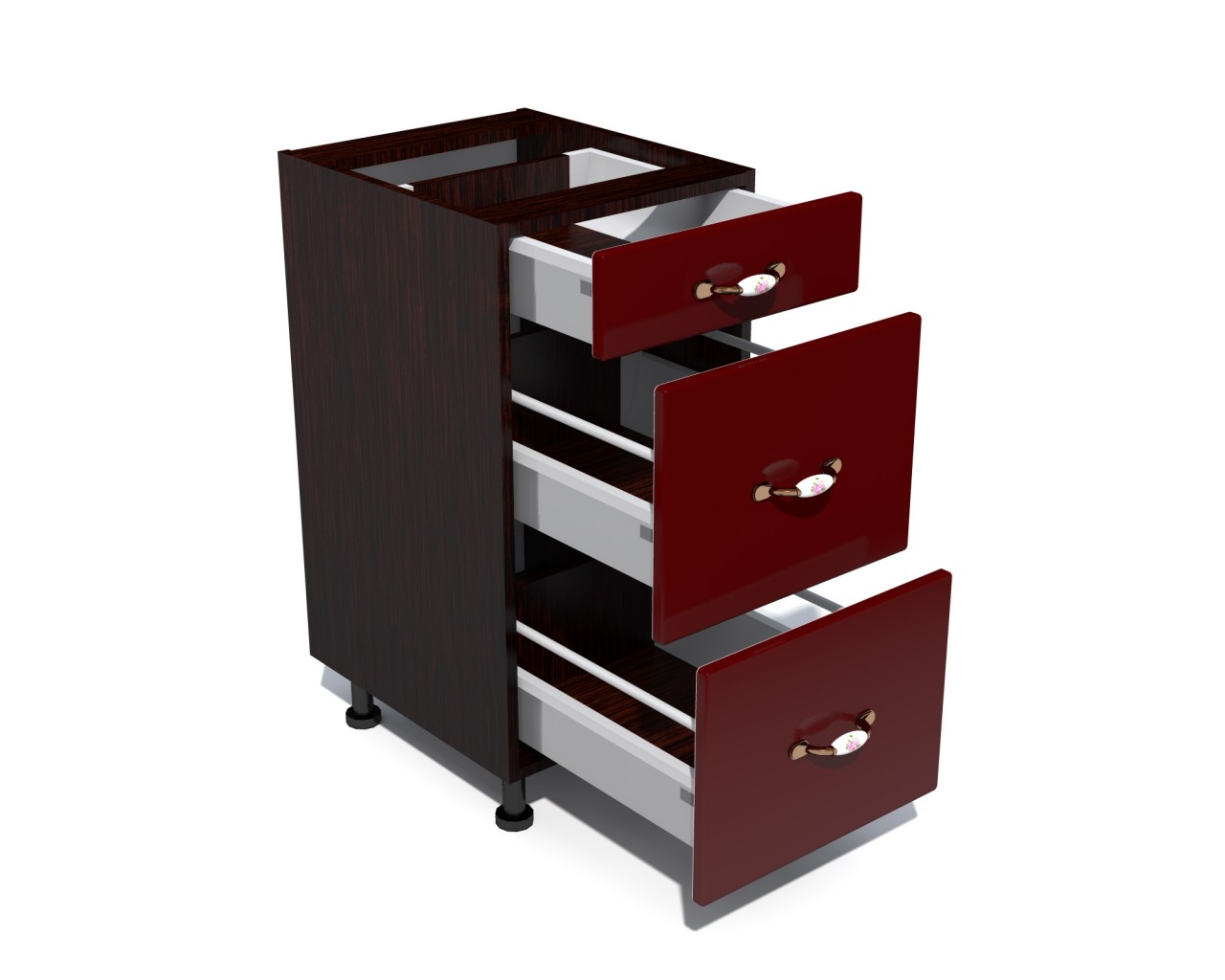 Corp inferior 40 cu 3 sertare metalice pentru greutate Zebra MDF rosu ...