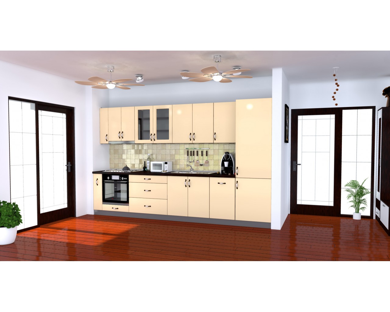 Bucatarie Zebra wenge / Fronturi MDF vanilie simplu - Varianta 3